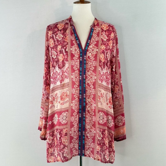 Johnny Was | Tops | Johnny Was Red Floral Bohemian Vneck Tunic Top ...